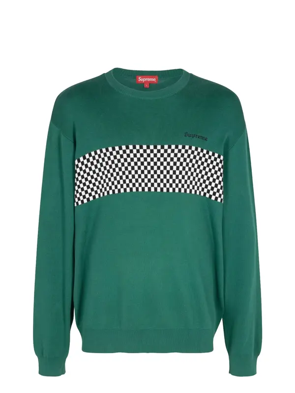 Supreme Checkered Panel Crew-neck Sweatshirt - Green