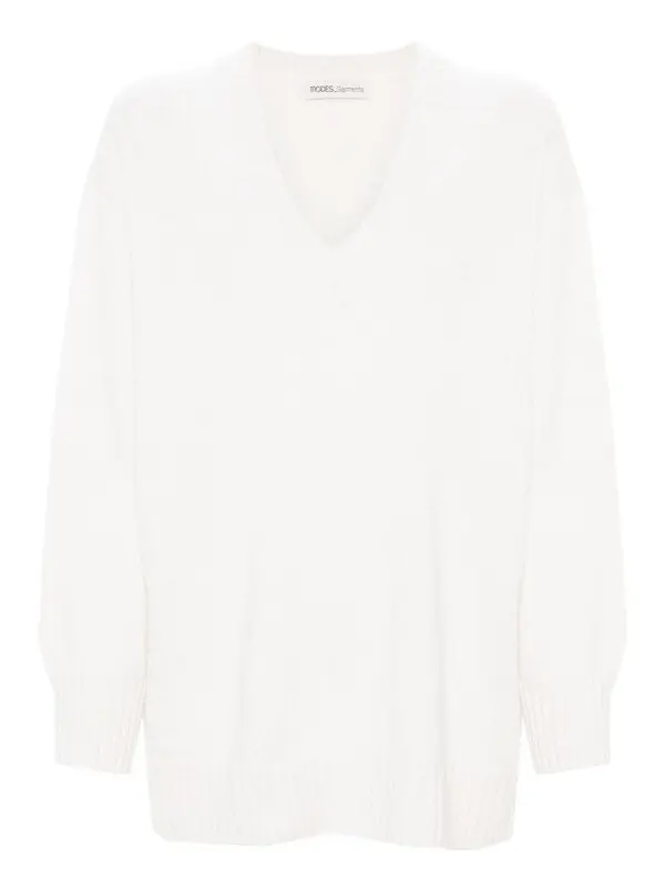 MODES V-neck Fine-knit Jumper - Neutrals