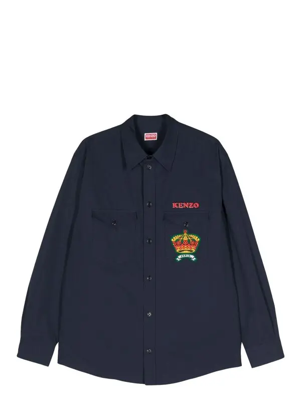 Kenzo Logo-appliqué Cotton Shirt - Blue