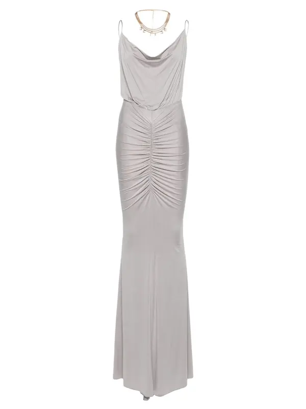 Elisabetta Franchi Gathered Sleeveless Gown - Grey