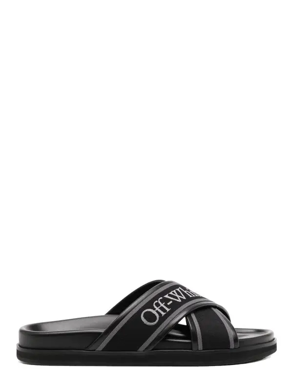 Off-White Logo-embroidered Slides - Black