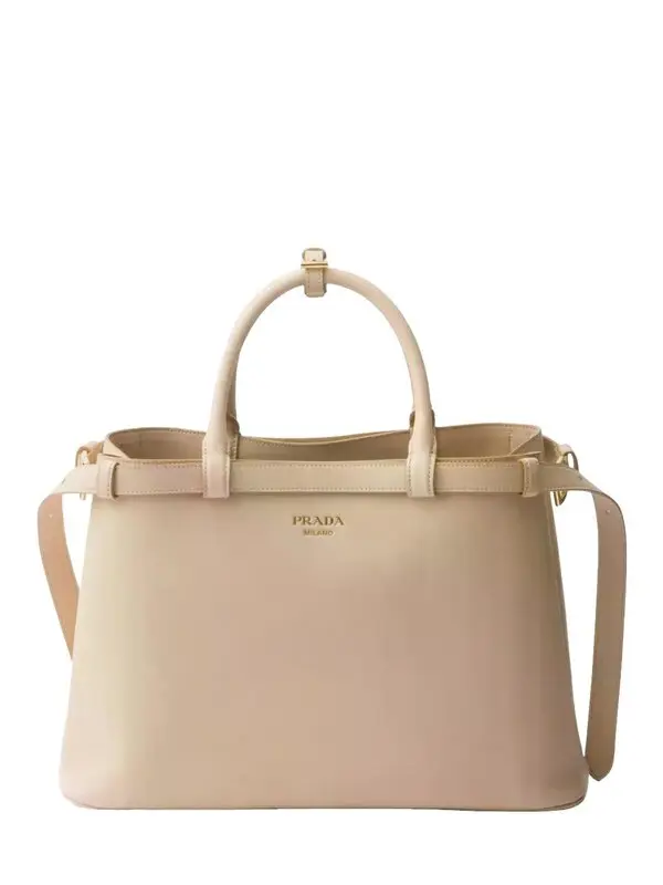 Prada Medium Buckle Leather Tote Bag - Neutrals