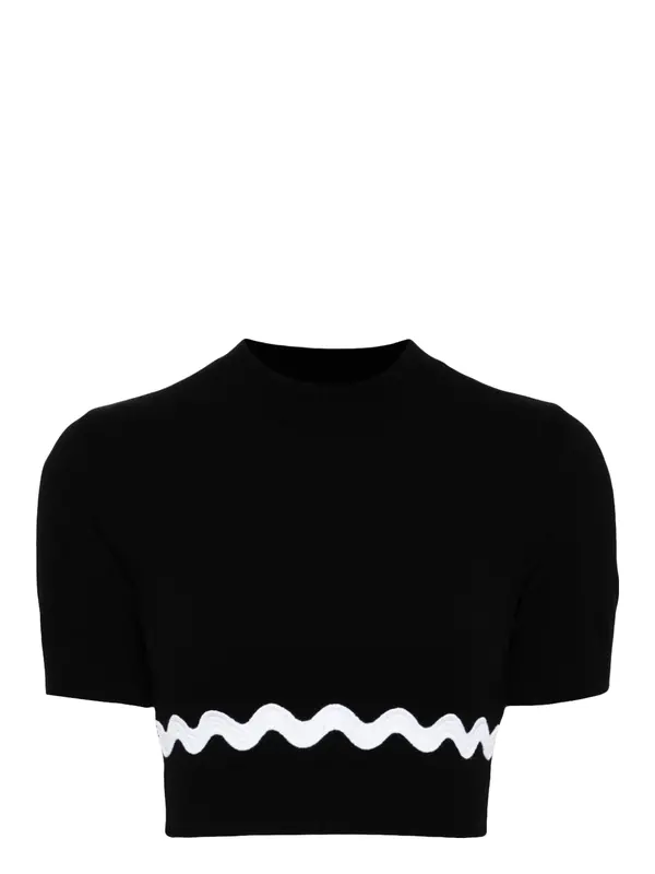 Patou Wave Cropped Sweater - Black