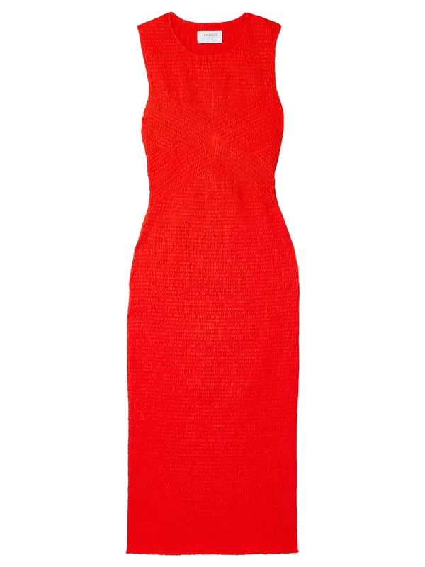 LA LIGNE Shirred Cotton-twill Midi Dress - Red