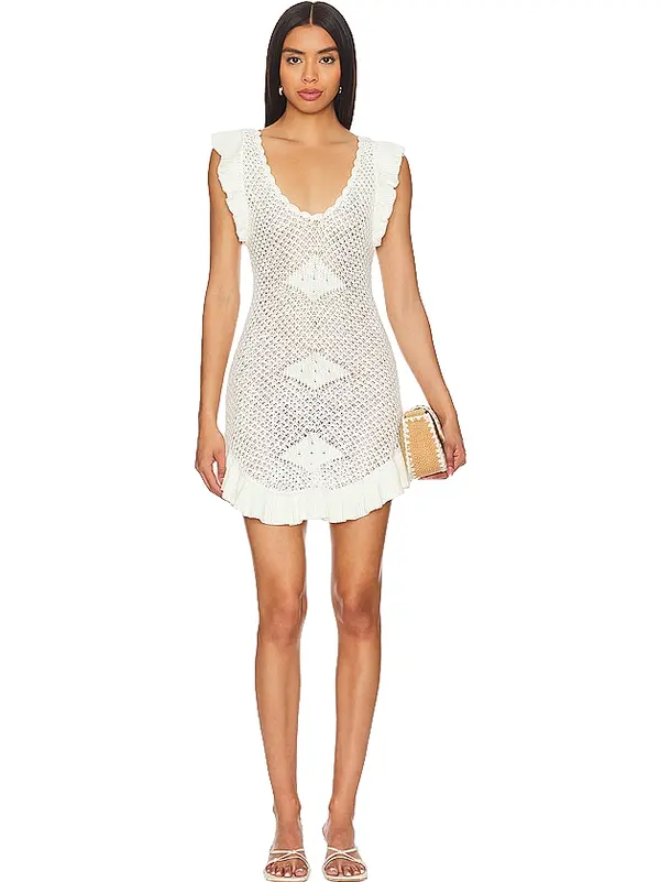 Free People Mykonos Crochet Mini Dress - Moon Glow