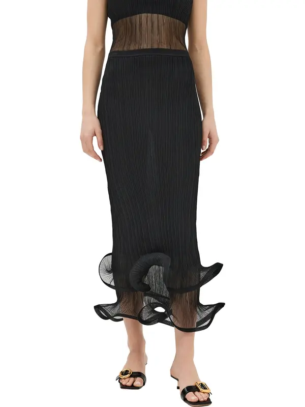 Simkhai Kelso Plissé Mesh Skirt - Black