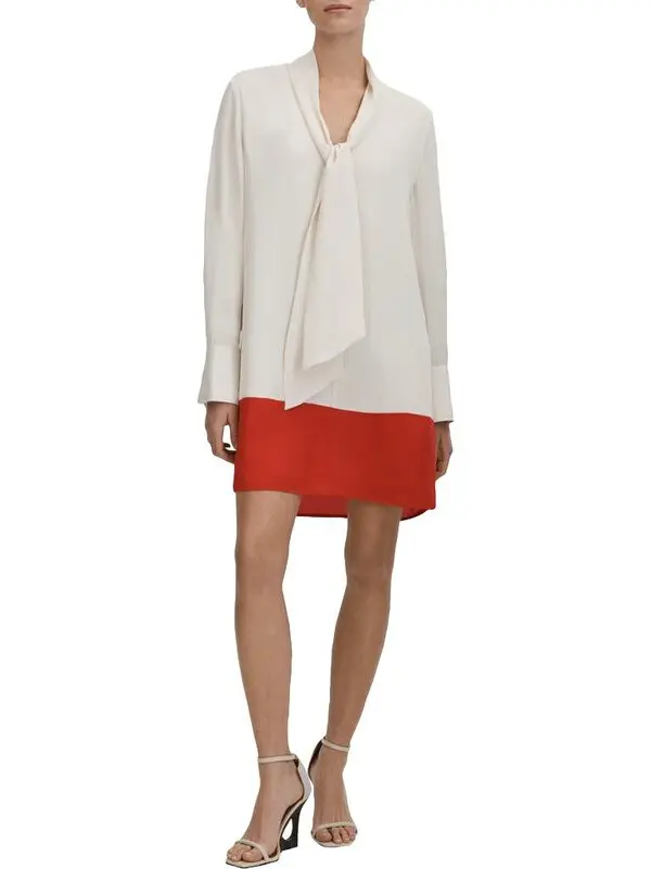 REISS Marta Tie Neck Woven Top - Cream/red