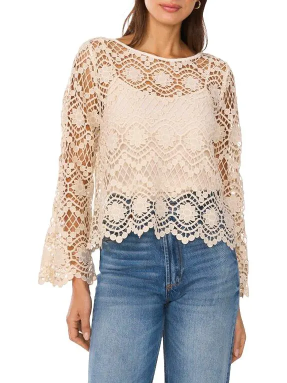 Vince Camuto Open Stitch Lace Top - Birch