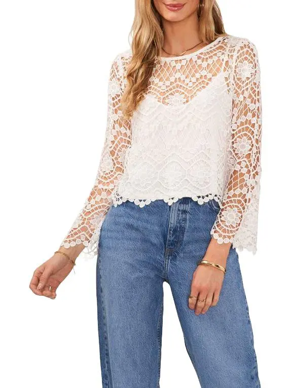 Vince Camuto Open Stitch Lace Top - Ultra White