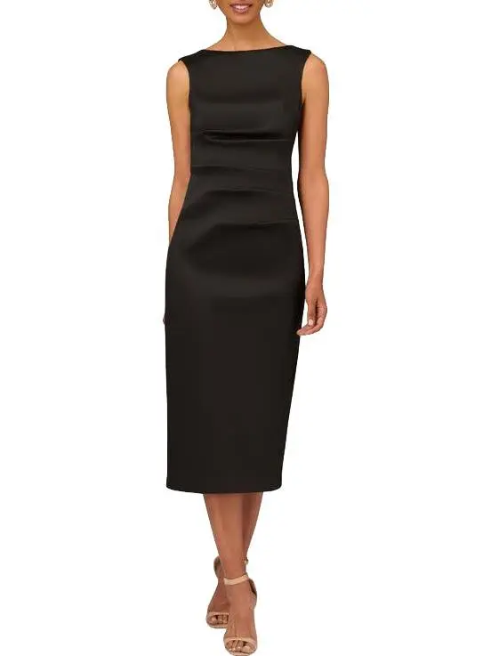Adrianna Papell Aidan Mattox Stretch Mikado Cocktail Midi Dress - Black