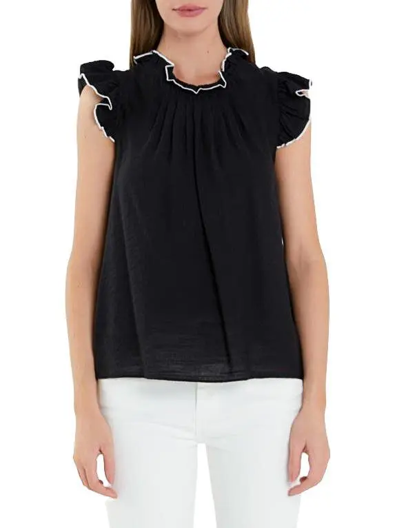 English Factory Flutter Sleeve Top - Black
