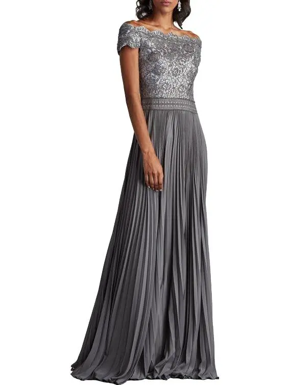 Tadashi Shoji Off-the-shoulder Sequin Lace Gown - Mist