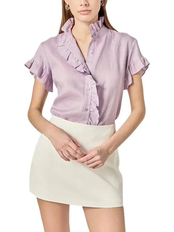 English Factory Ruffle Trim Linen Shirt - Lilac