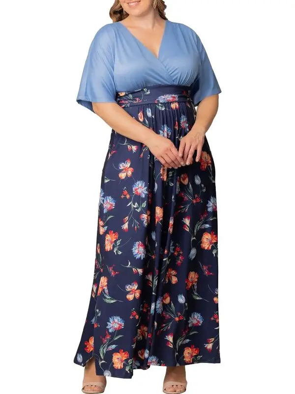 KIYONNA Havana Mixed Media Floral Maxi Dress - Vibrant Navy Florals