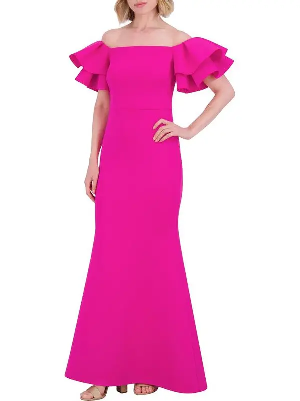 Eliza J Ruffle Sleeve Off-the-shoulder Mermaid Gown - Lipstick
