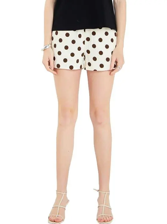 English Factory Polka Dot Textured Shorts - Ivory/ Brown