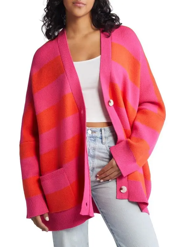 DRESSED IN LALA Love You Sorbet Stripe Cardigan - Pink Orange