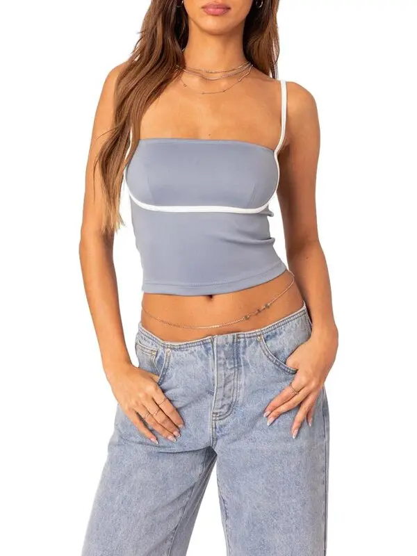 EDIKTED Yang Contrast Strap Crop Camisole - Blue-and-white