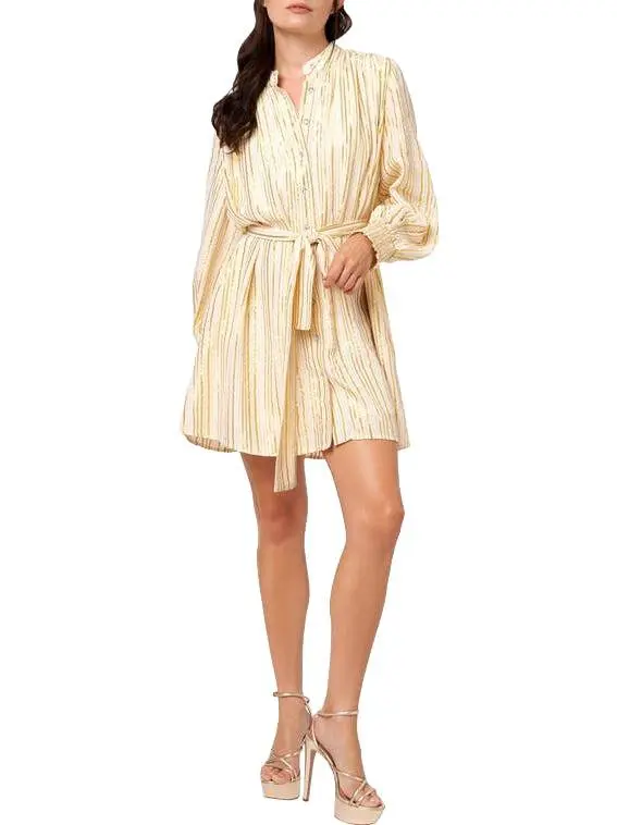 CIEBON Sondra Print Tie Waist Long Sleeve Minidress - Cream