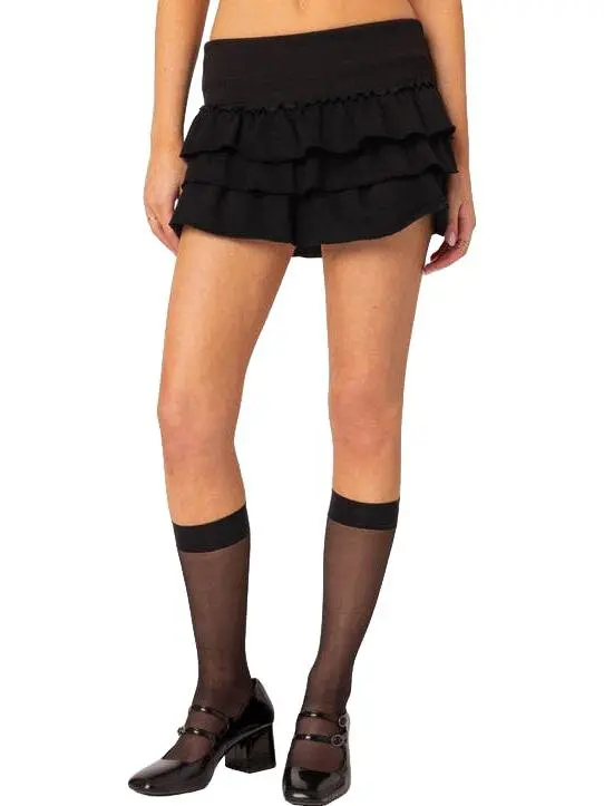 EDIKTED Martina Tiered Ruffle French Terry Miniskirt - Black