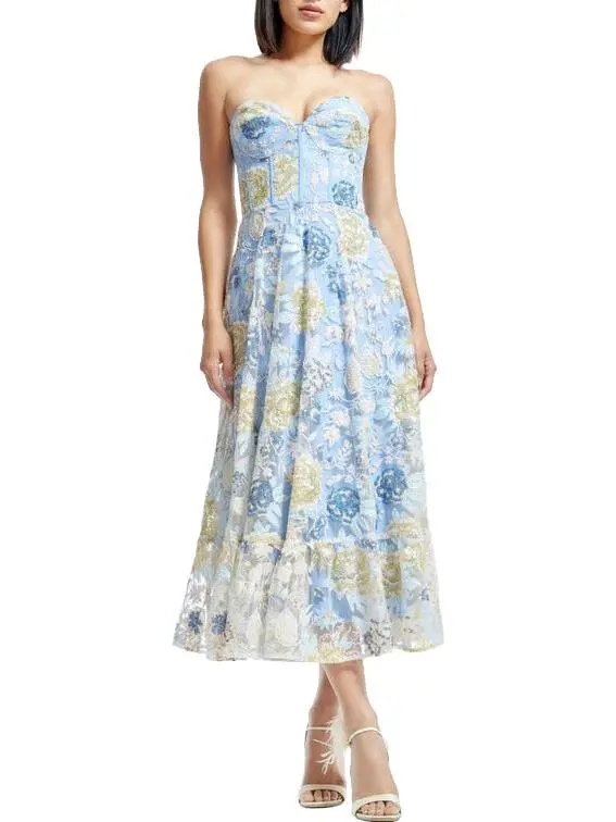 Dress The Population Carina Sequin Appliqué Midi Dress - Sky Multi