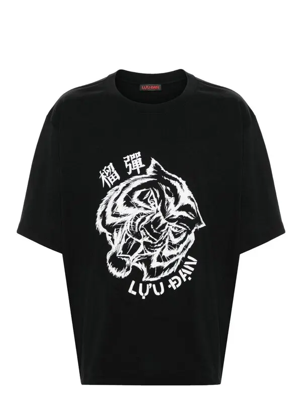 LỰU ĐẠN Tiger Head-print Cotton T-shirt - Black