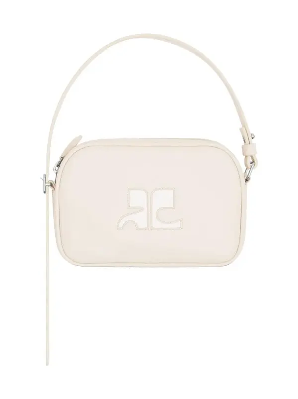 COURREGES Logo-embroidered Leather Camera Bag - Neutrals