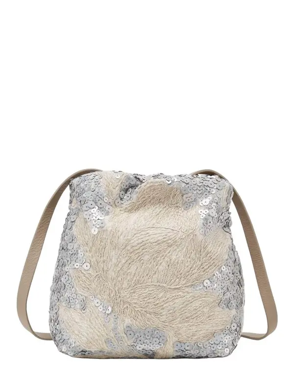 Brunello Cucinelli Sequin Embellished Linen Shoulder Bag - Neutrals