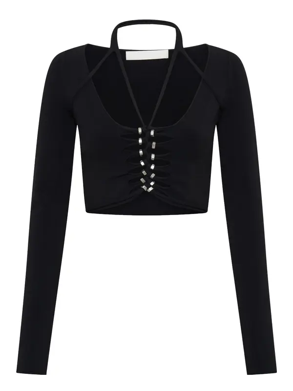 DION LEE Cut-out Halterneck Crop Top - Black
