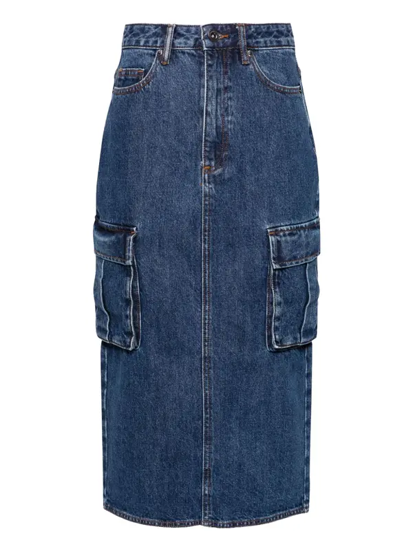 SELF-PORTRAIT Cargo Denim Midi Skirt - Blue