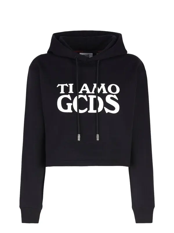 Gcds Ti Amo Cropped Hoodie - Black