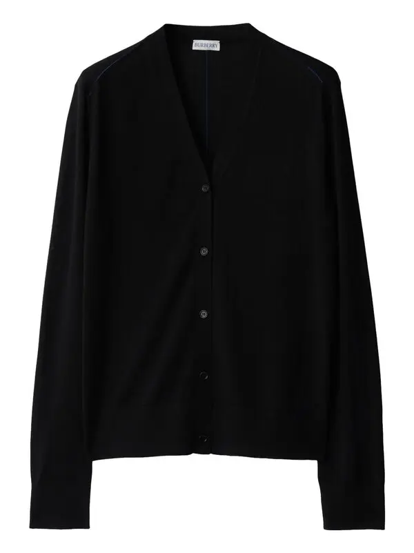 Burberry V-neck Wool Cardigan - Black