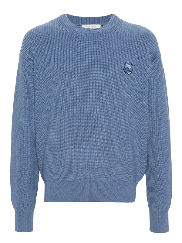 Maison Kitsuné Logo-patch Ribbed Jumper - Blue