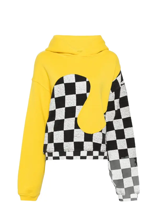 ERL Check-pattern Panelled Hoodie - Yellow