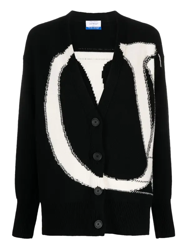 Off-White Maxi Logo-intarsia Wool Cardigan - Black