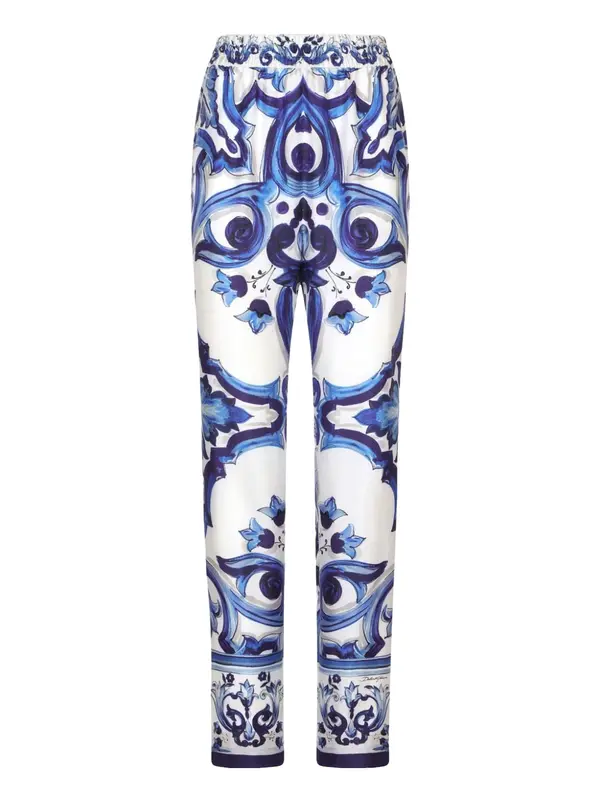 Dolce & Gabbana Majolica-print Silk Trousers - Blue