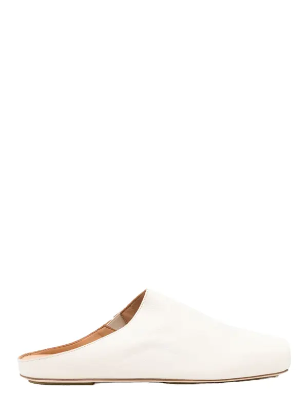 UMA WANG Square-toe Leather Slippers - White