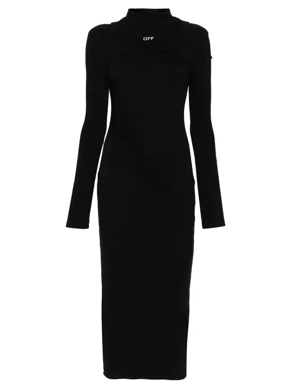 Off-White Off Stamp Rib Round Dress - Black