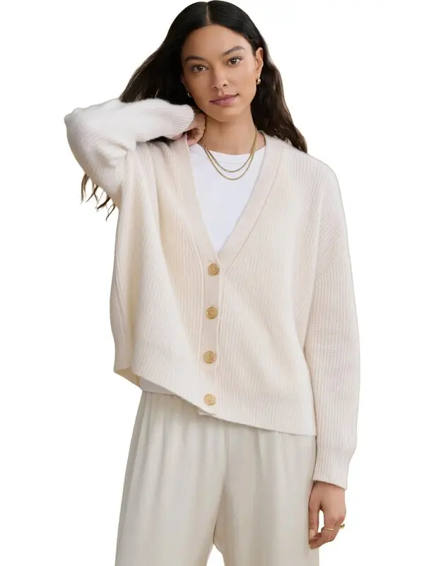 Jenni Kayne Cropped Cashmere Cocoon Cardigan Sweater - Ivory