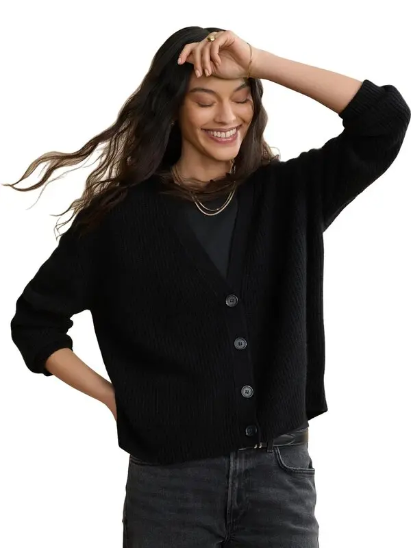 Jenni Kayne Cropped Cashmere Cocoon Cardigan - Black