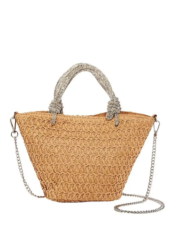 Aqua Crystal Embellished Tote - Natural