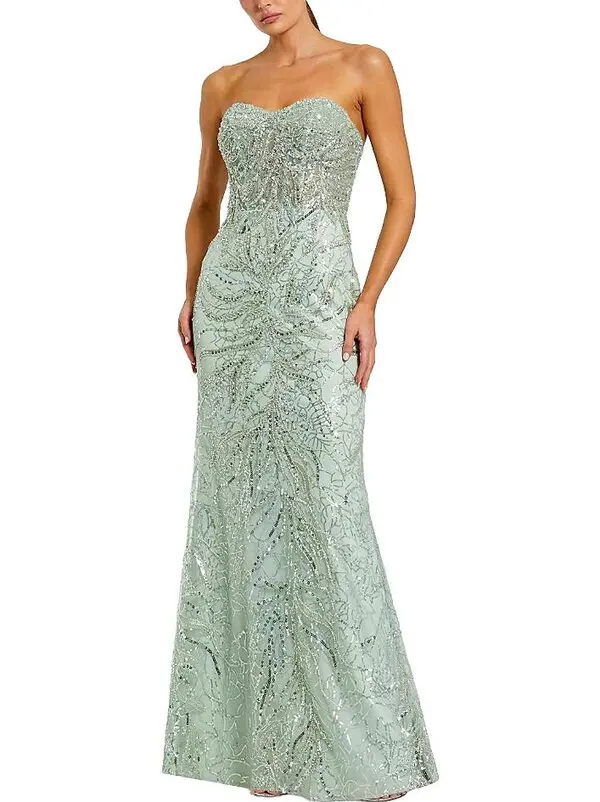 Mac Duggal Strapless Embellished Trumpet Gown - Jade
