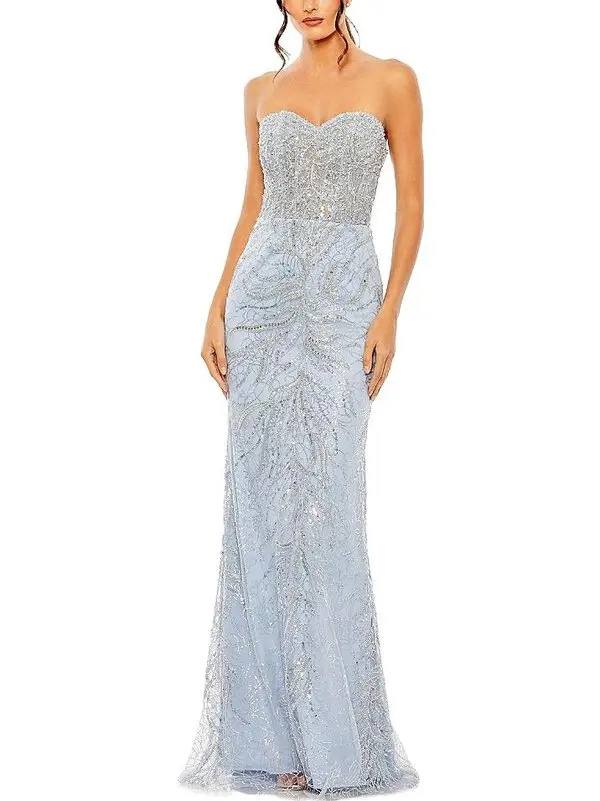 Mac Duggal Strapless Embellished Trumpet Gown - Powder Blue