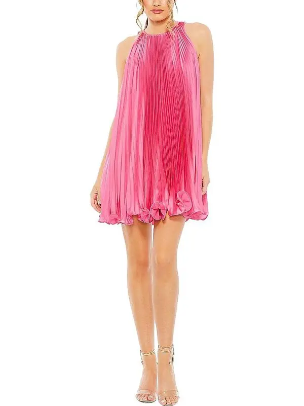 Mac Duggal Pleated Halter Neck Mini Dress - Candy Pink