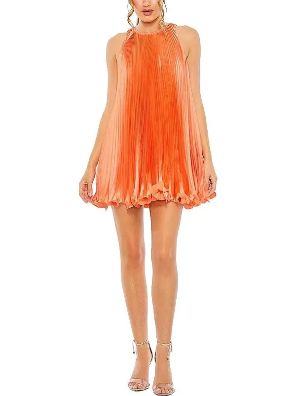 Mac Duggal Pleated Halter Neck Mini Dress - Tangerine