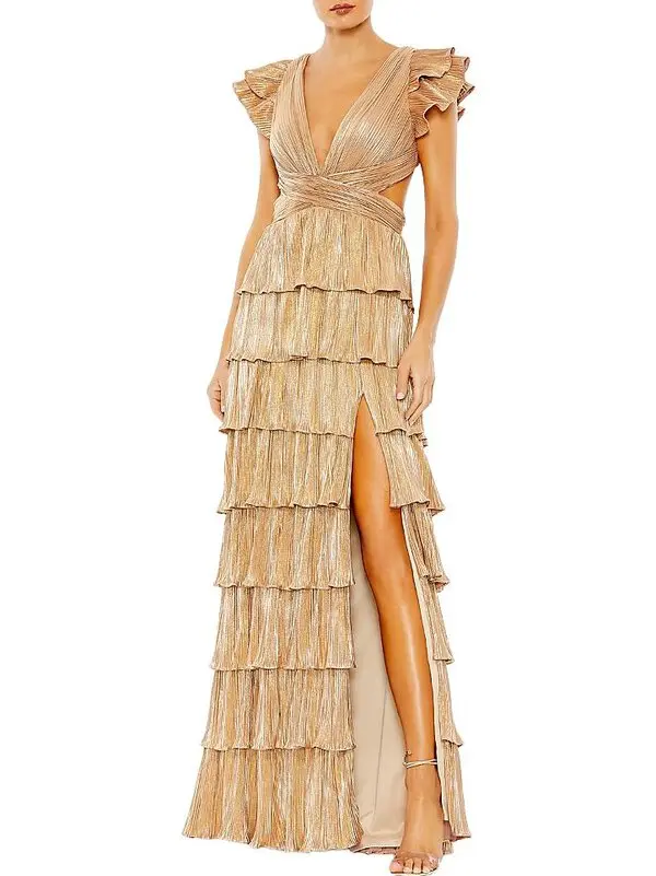 Mac Duggal Ieena Ruffle Tiered Gown - Gold