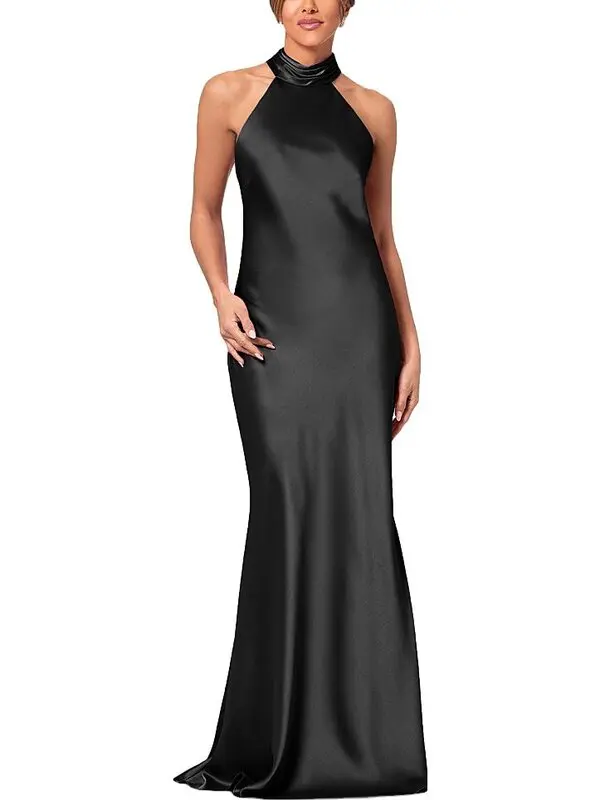 Aqua Sleeveless Satin Gown - Black