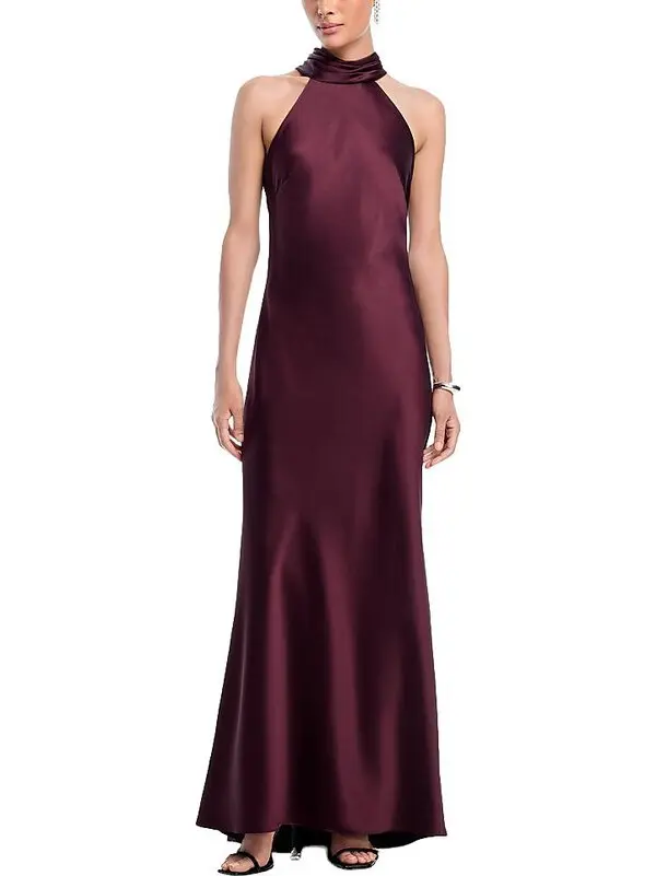Aqua Sleeveless Satin Gown - Chocolate