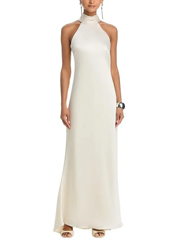Aqua Sleeveless Satin Gown - Cream