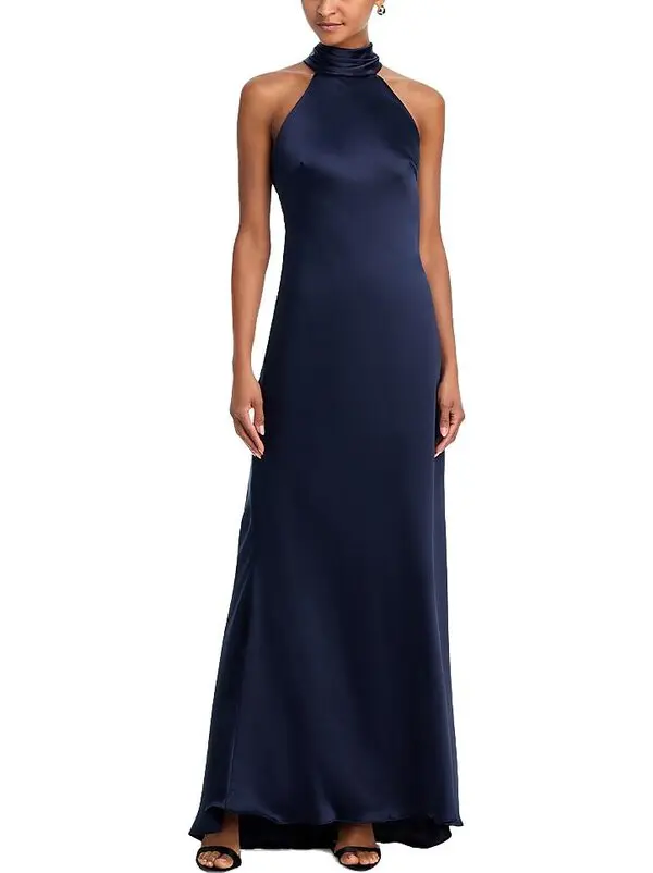 Aqua Sleeveless Satin Gown - Navy